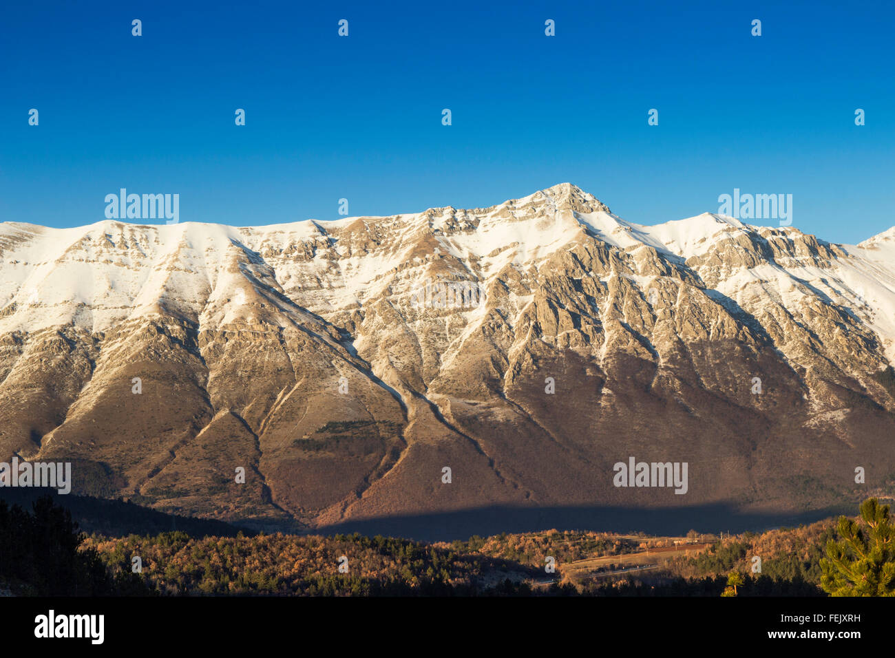 Apennines mountain range near Assergi in Italy. evening view of ...