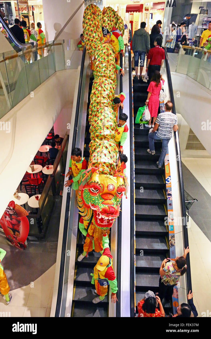 Bangkok, Thailand. 8th February 2016. A Golden Dragon rides the ...