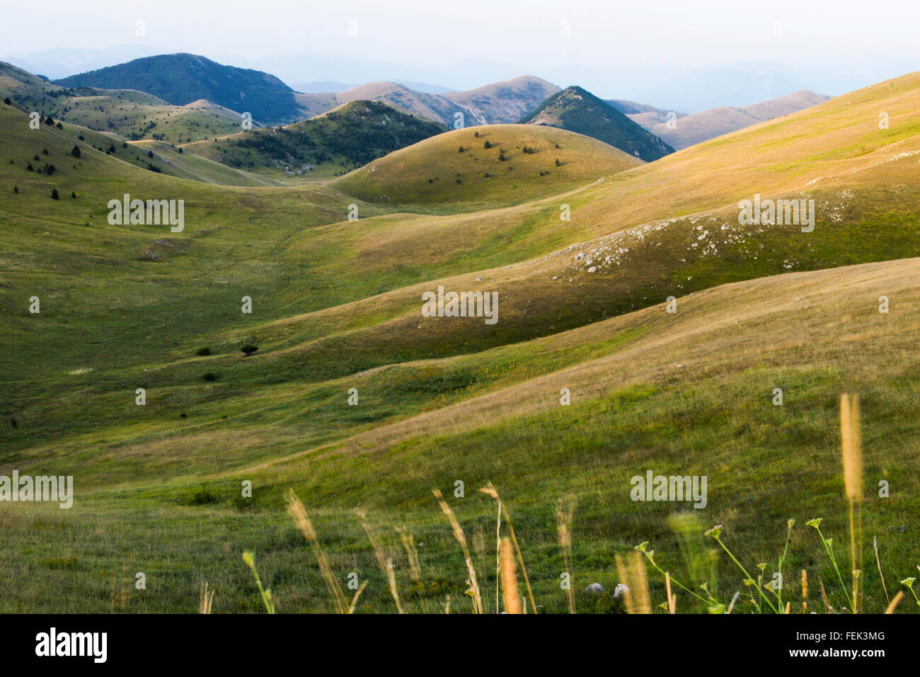 Apennines mountain hills near L'Aquila city, Italy. morning view of ...