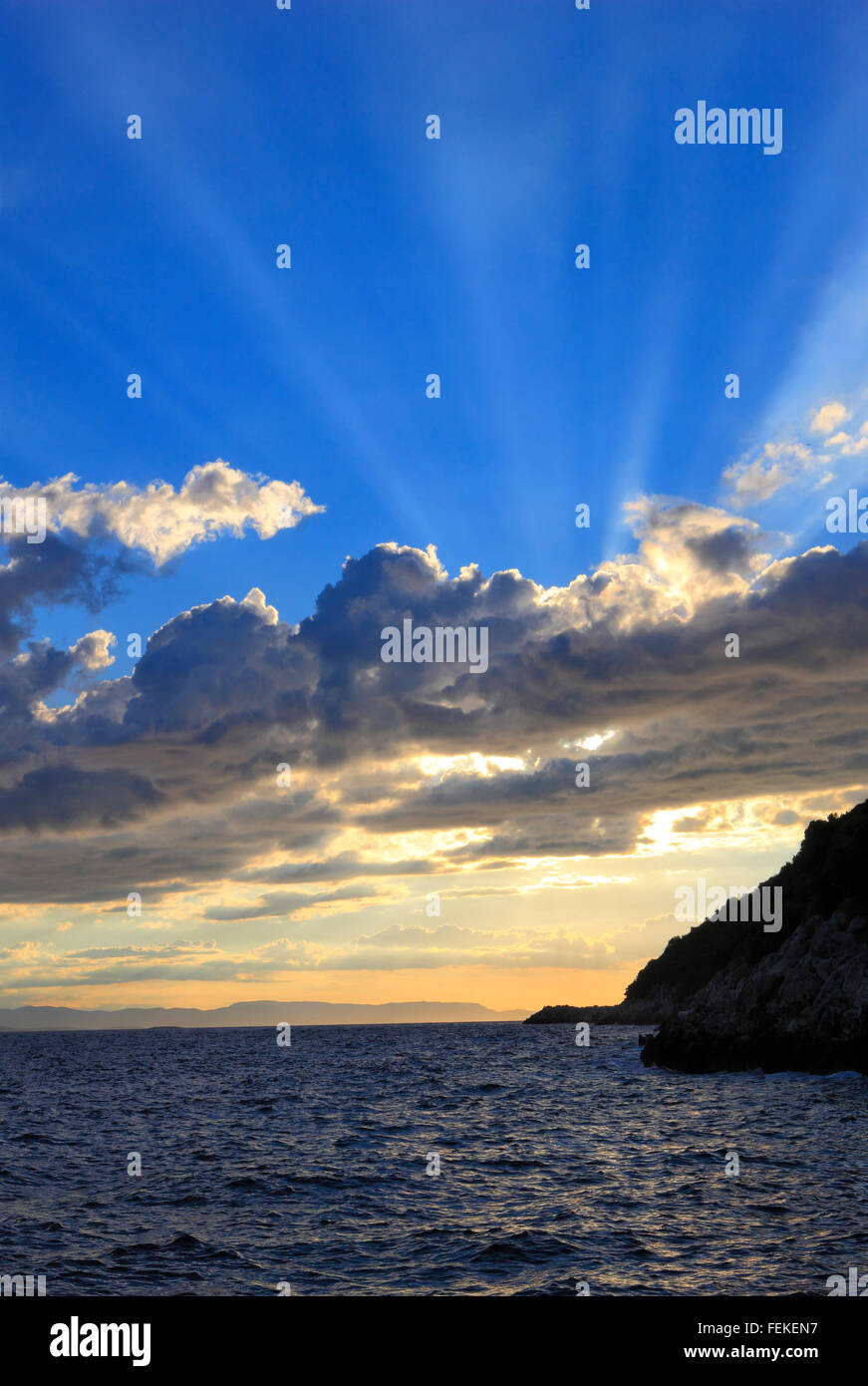 Sunrise with sun rails on the sky over in Croatia Stock Photo - Alamy