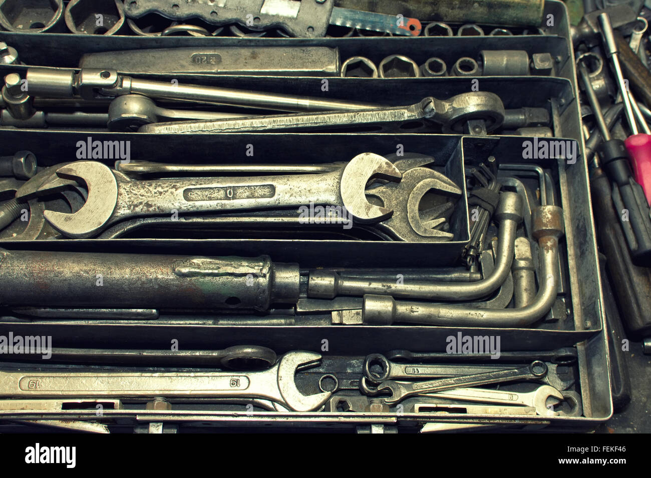 Dirty set of hand tools Stock Photo - Alamy