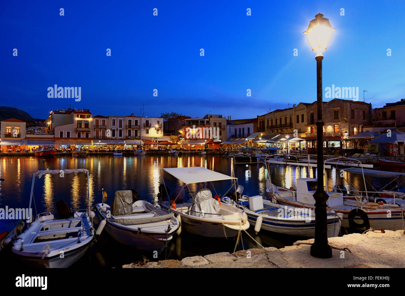 Crete, port Rethymno, evening mood in the Venetian harbour Stock Photo ...