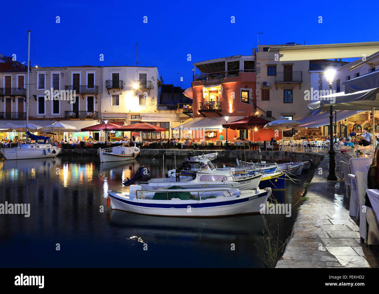 Crete, port Rethymno, evening mood in the Venetian harbour Stock Photo ...