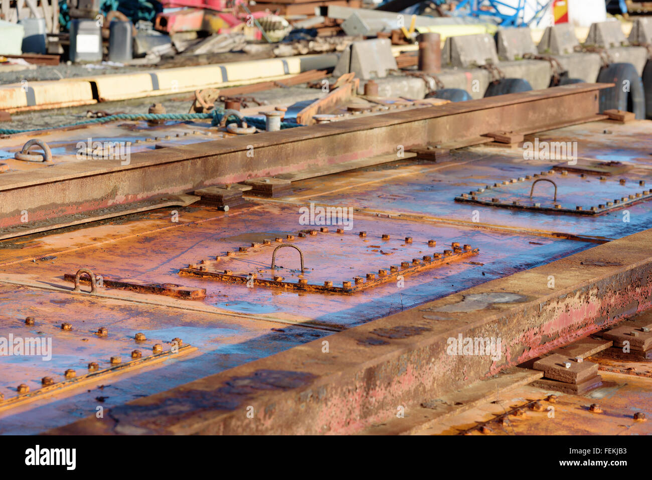 Detail of rusty old iron debris found at an industrial area close to ...