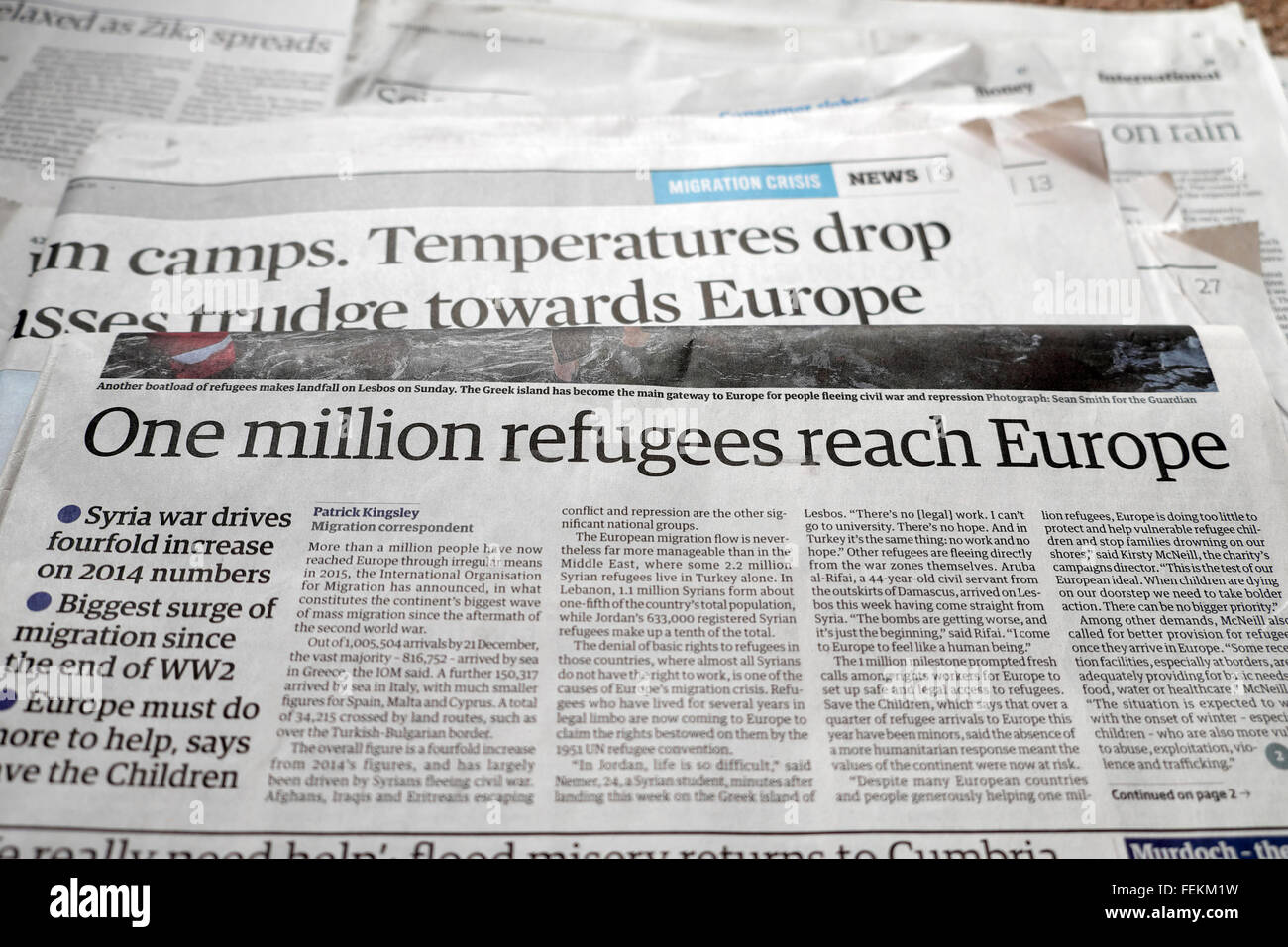 Front page headline in Guardian newspaper 23 December 2015 "One million ...
