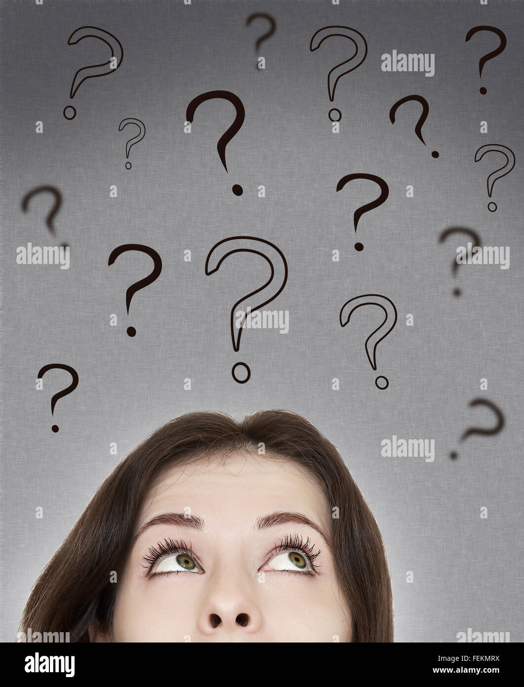 Woman thinking question marks hi-res stock photography and images - Alamy