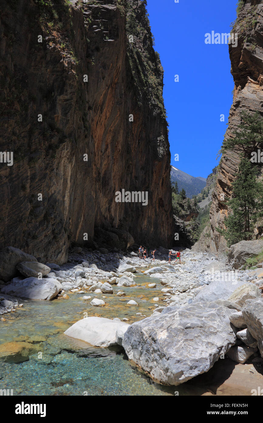 Crete, scenery in the Samaria gulch, traveller run in the brook bed ...