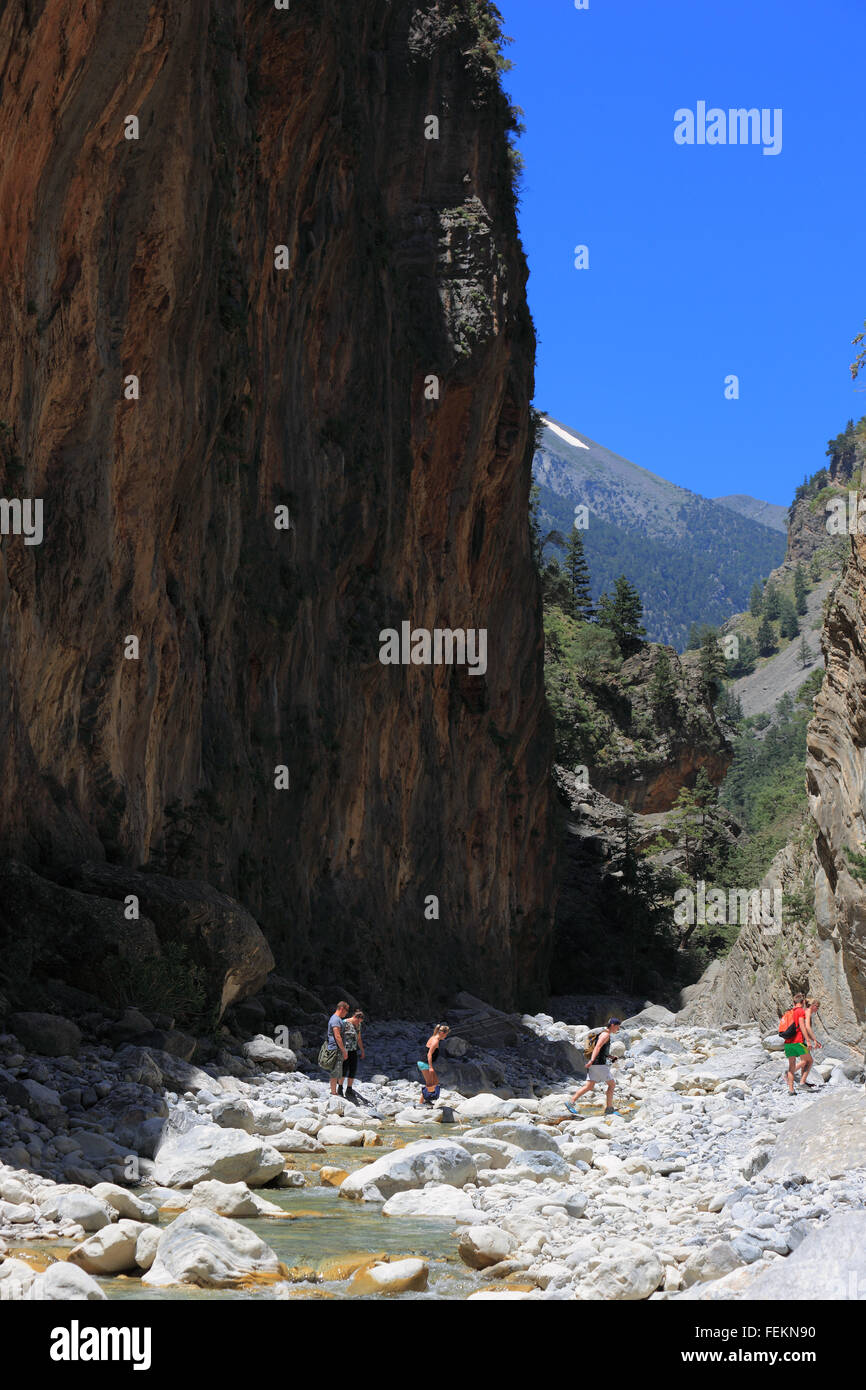 Crete, scenery in the Samaria gulch, traveller run in the brook bed ...