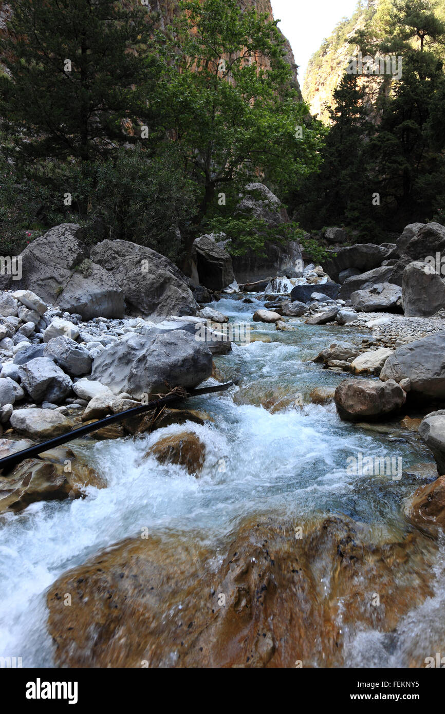 Crete, scenery in the Samaria gulch, small brook on the way by the ...