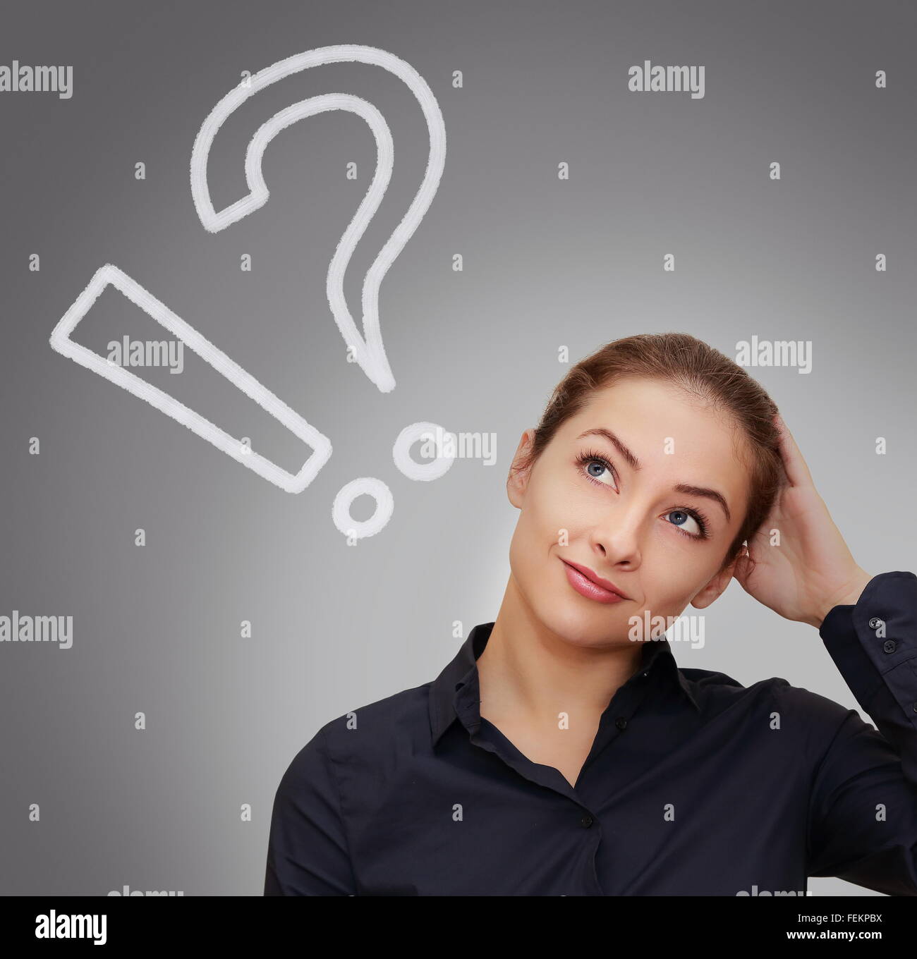 Woman Thinking Question Marks High Resolution Stock Photography and ...