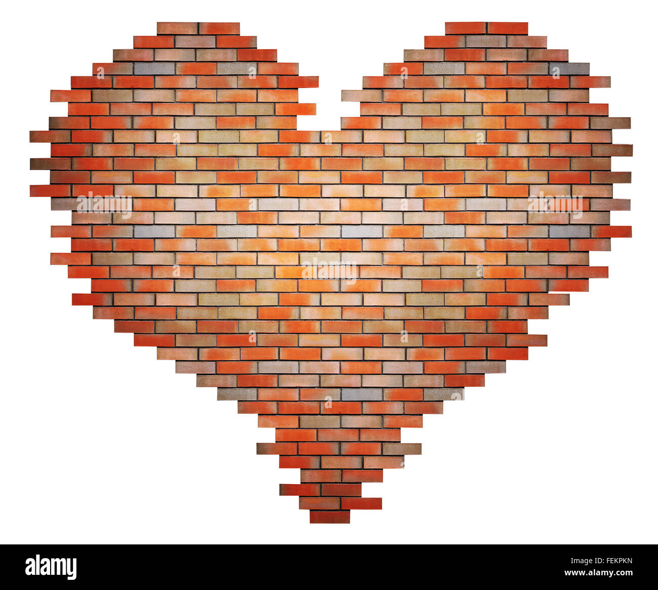 Iisolated red brick heart symbol concept. Handmade abstract collage ...