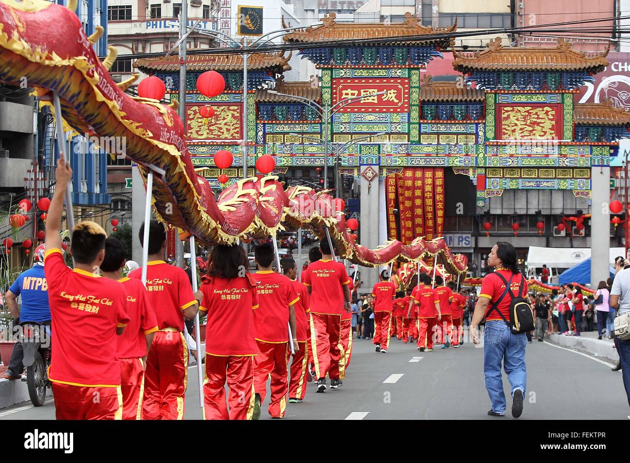 Manila, Philippines. 8th Feb, 2016. Dragon dancers perform during the ...