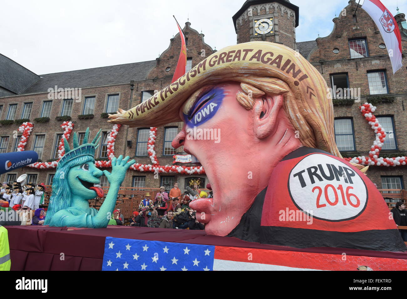 Duesseldorf, Germany. 08th Feb, 2016. A carnival float depicting Donald ...
