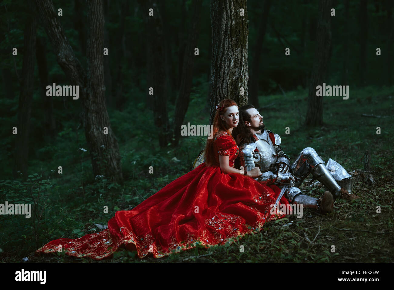 Medieval knight with lady Stock Photo - Alamy
