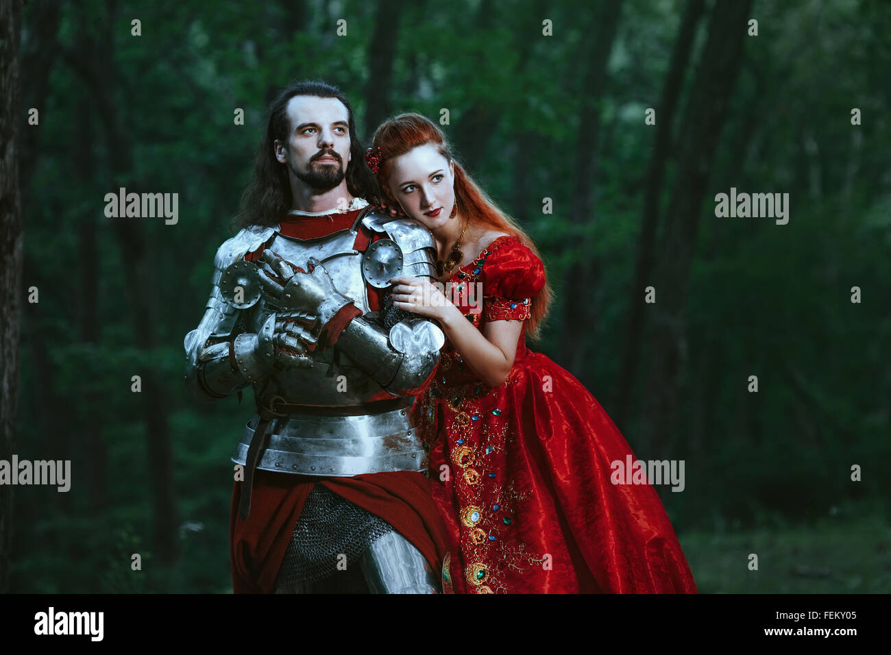 Medieval knight with lady Stock Photo - Alamy