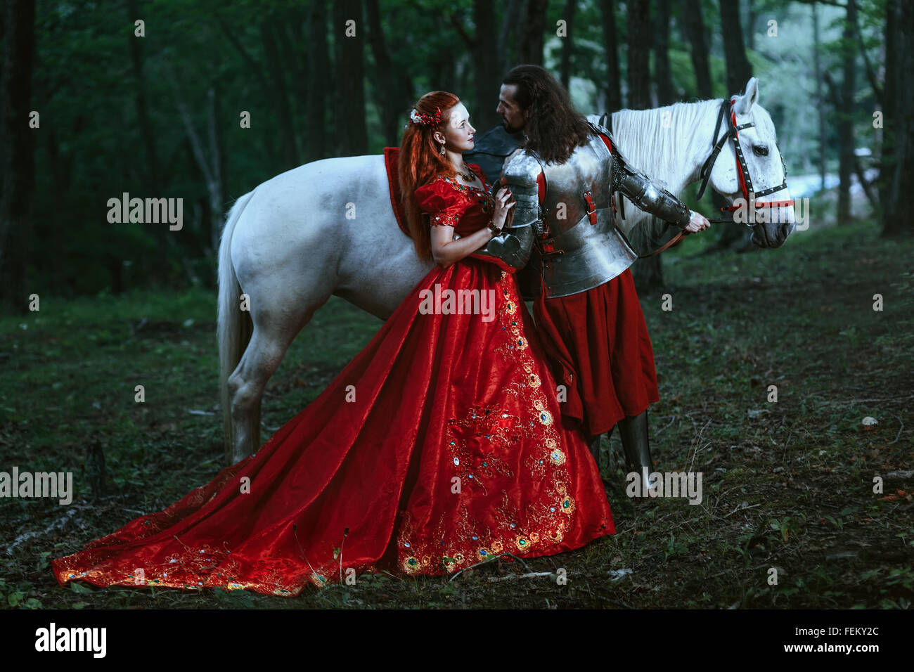 Medieval knight with lady Stock Photo - Alamy