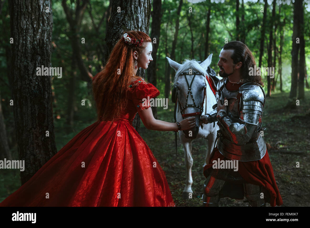 Medieval knight with lady Stock Photo - Alamy