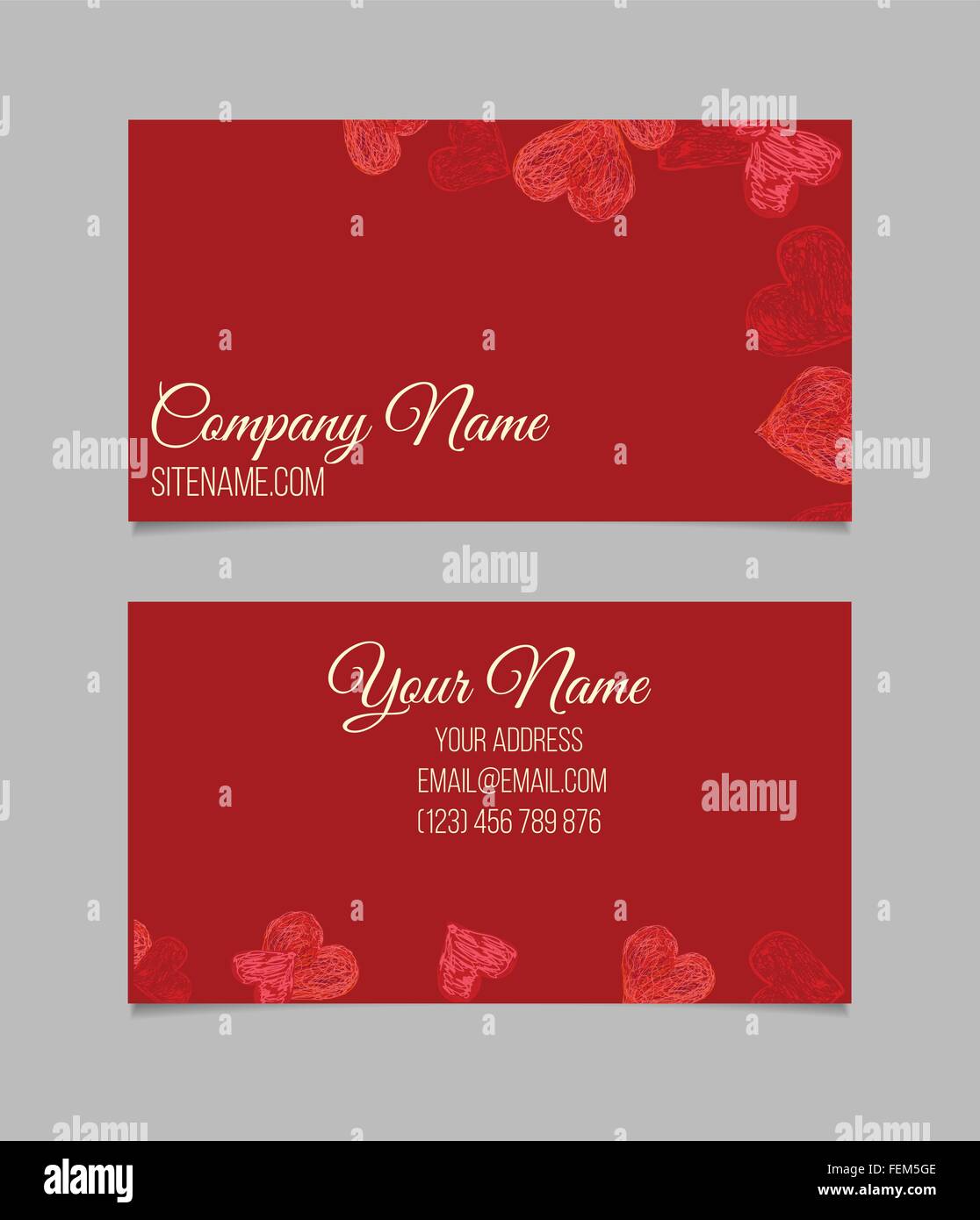 Visiting card with hand drawn hearts Stock Vector Image & Art - Alamy