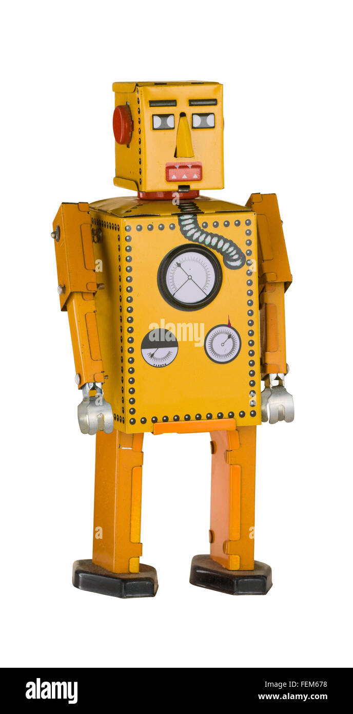 tin robot isolated on white background Stock Photo - Alamy