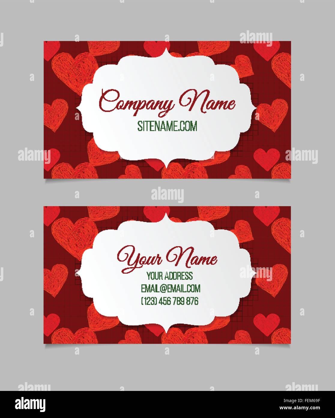 Visiting card with hand drawn hearts Stock Vector Image & Art - Alamy