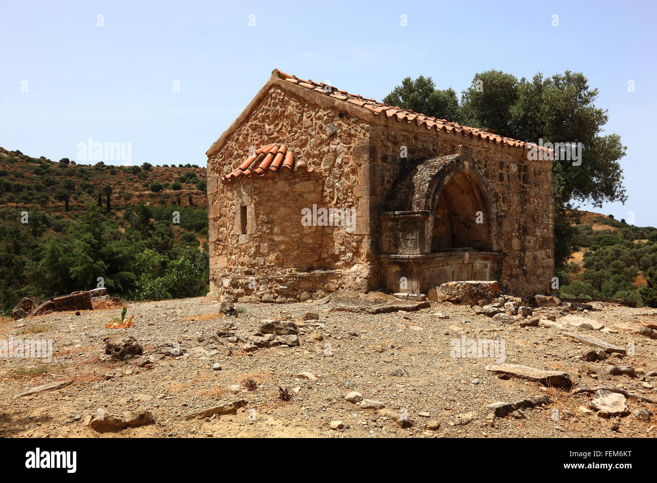 Crete, archaeological excavation site of Agida Triada, small Byzantine ...