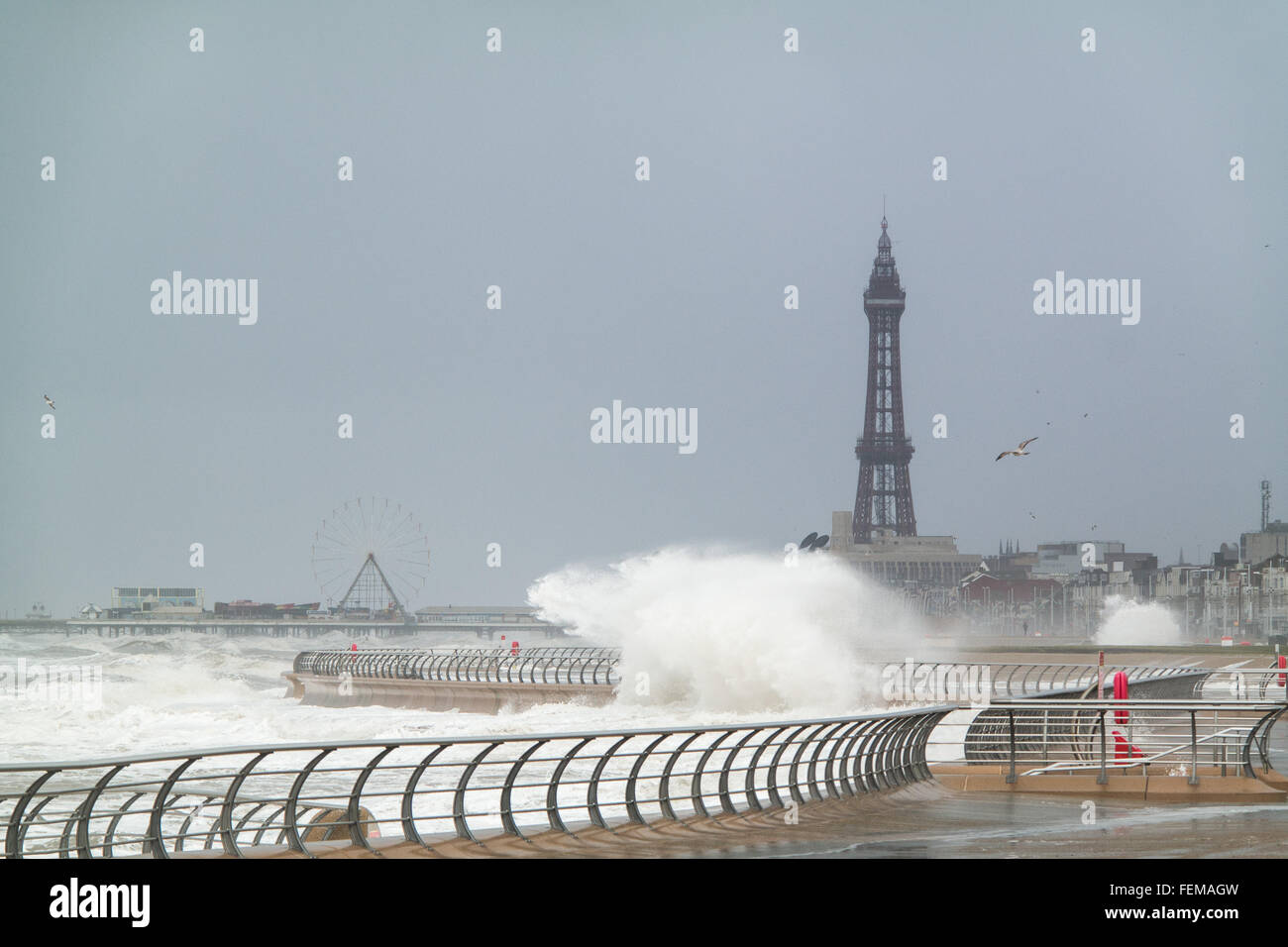 Blackpool,UK. 8th February 2016. weather news. Storm Imogen batters ...