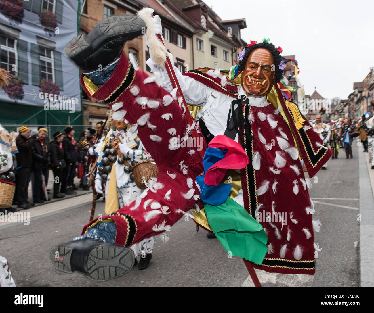 Rottweil, Germany. 08th Feb, 2016. A so-called 'Federahannes', a jester ...