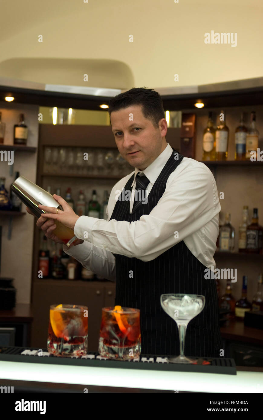 Barman with cocktail shaker Stock Photo - Alamy