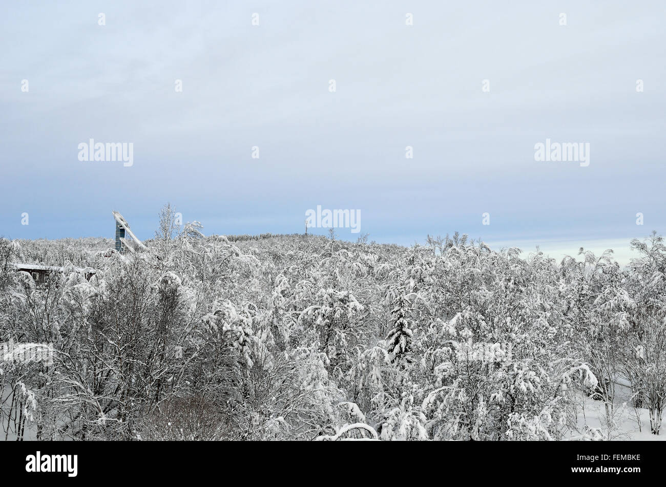 ski jump tower in snowy forest in tromso February 6th 2016 Stock Photo ...