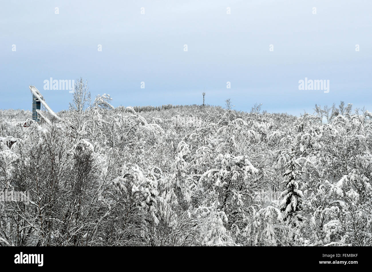 ski jump tower in snowy forest in tromso february 6th 2016 Stock Photo ...