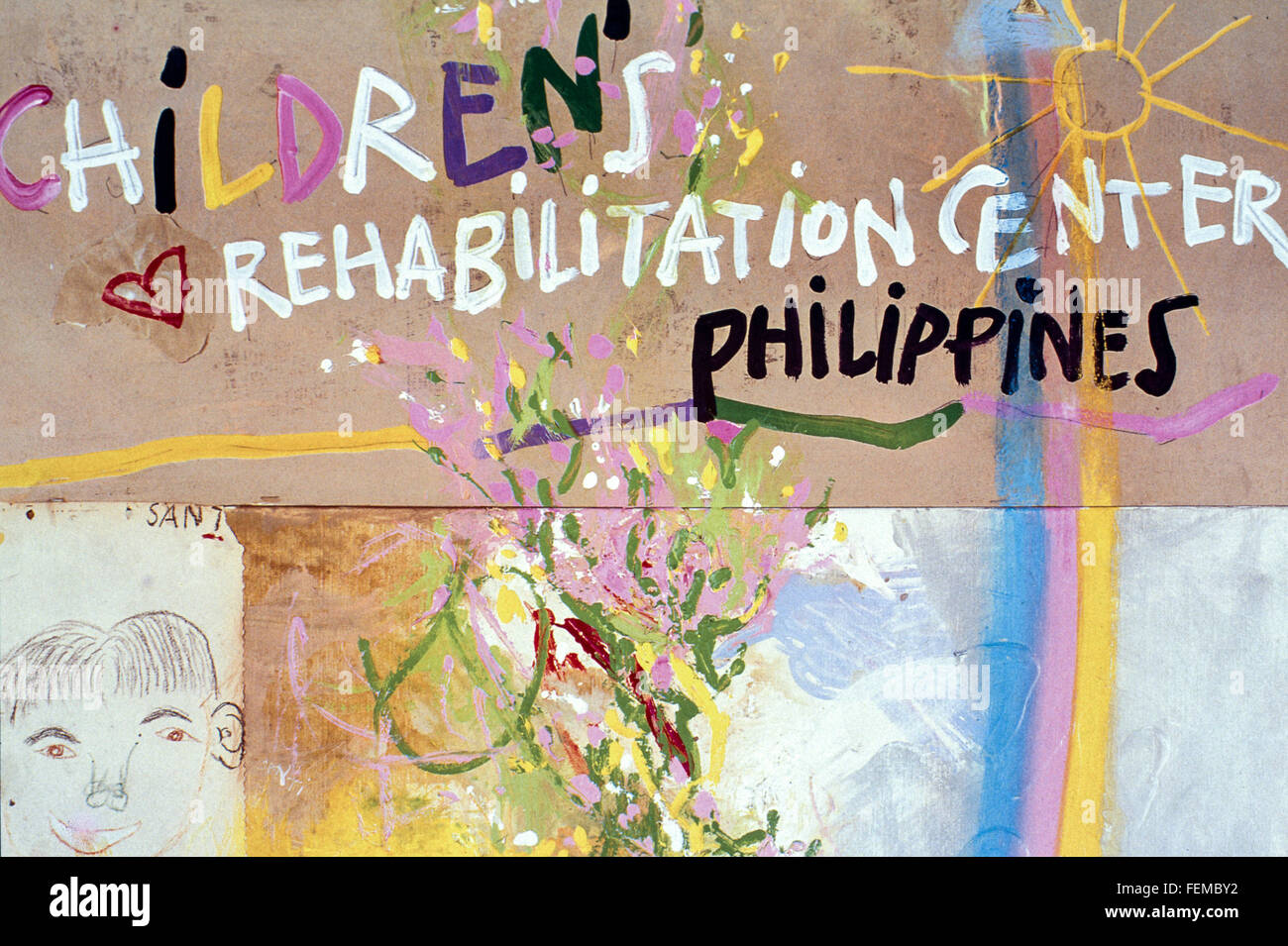 Painted colourful sign for the Children's Rehabilitation Center in the ...