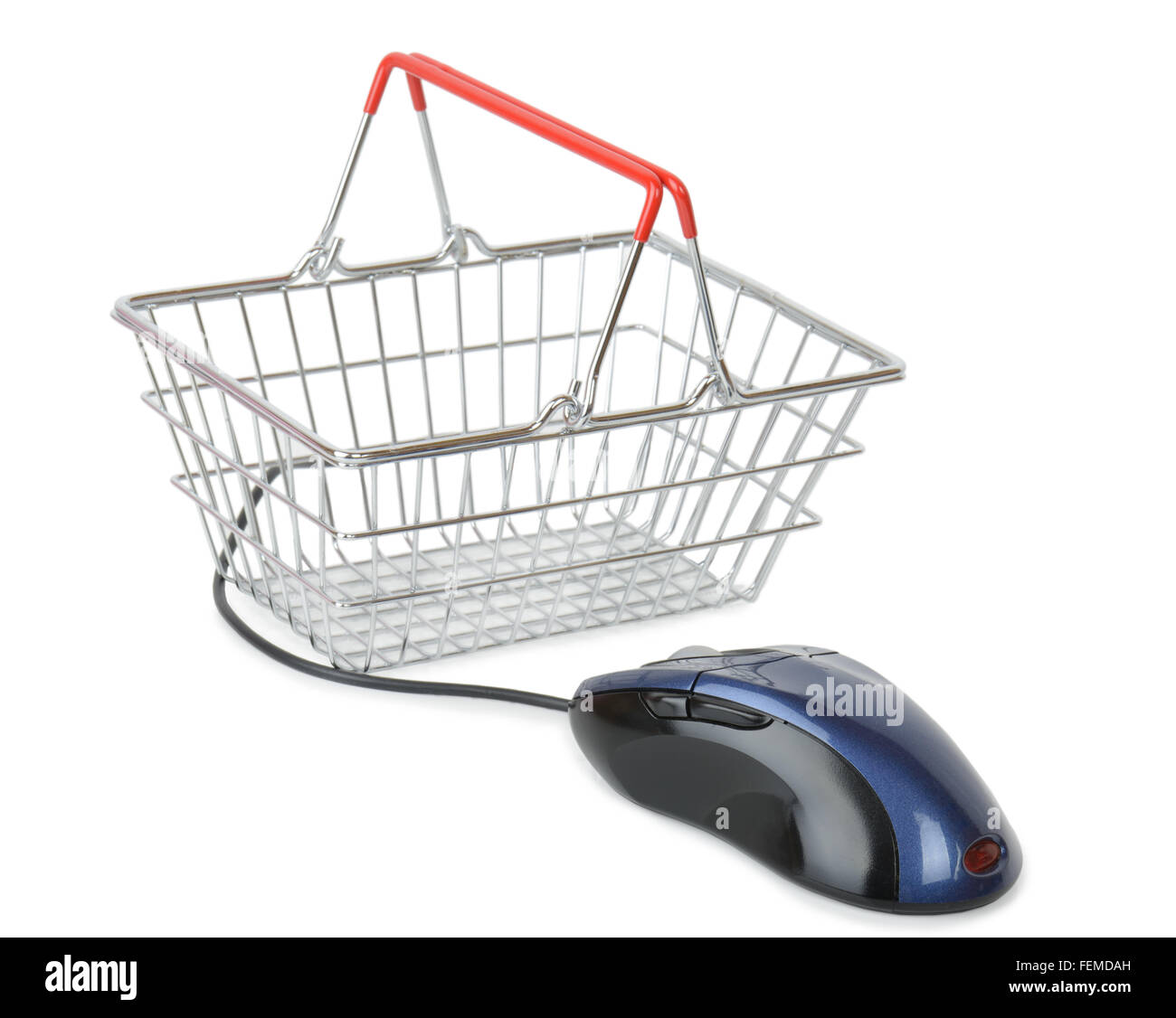 Shopping Cart with computer mouse isolated on white focus on the mouse ...