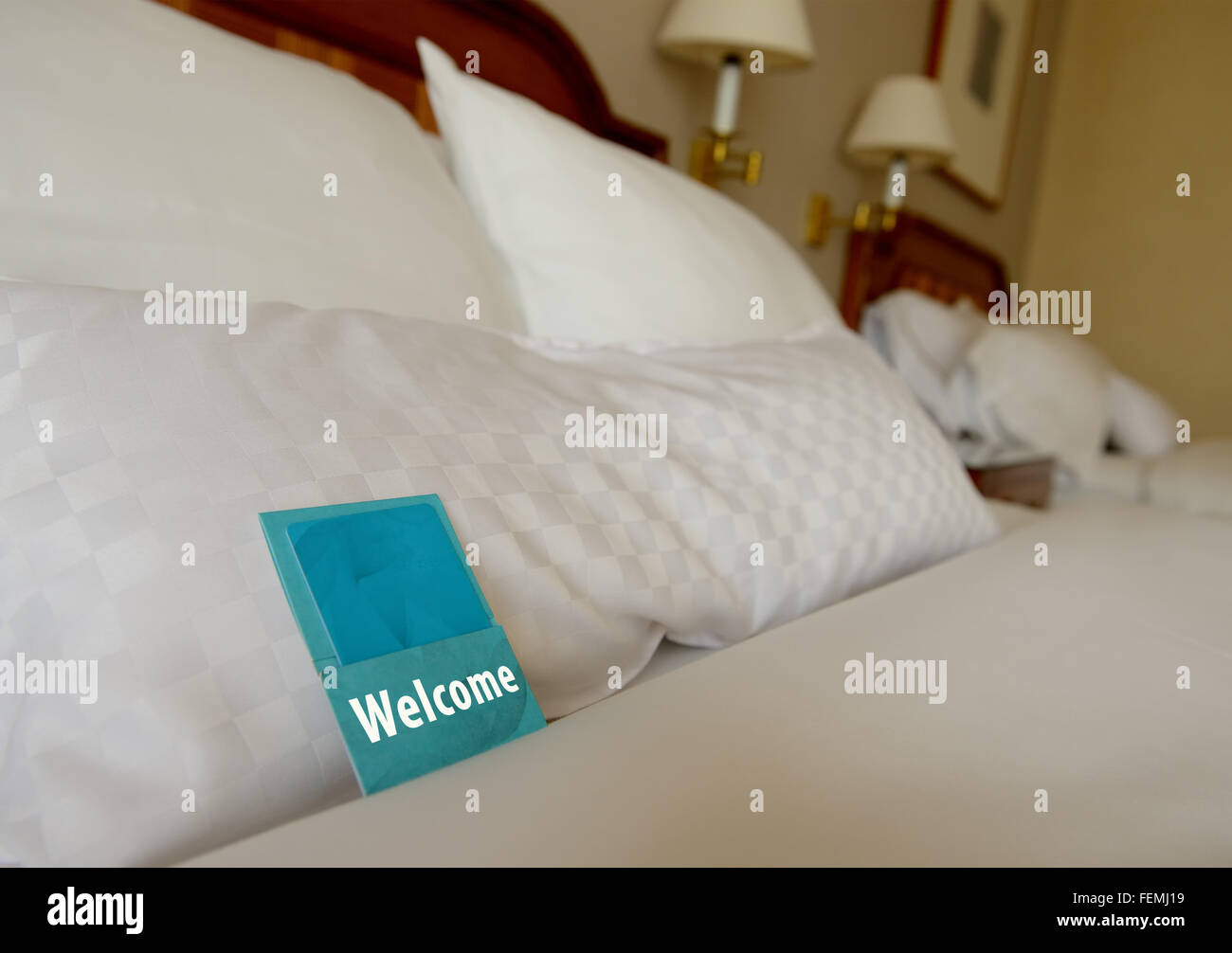 a welcome note in a hotel room Stock Photo - Alamy