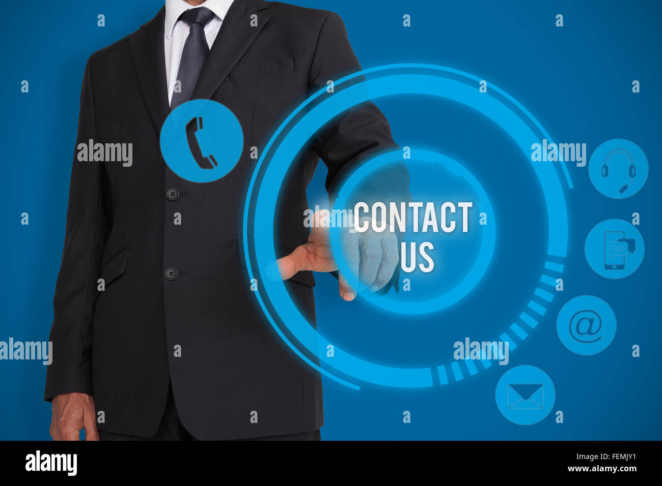 Businessman touching contact us hi-res stock photography and images - Alamy