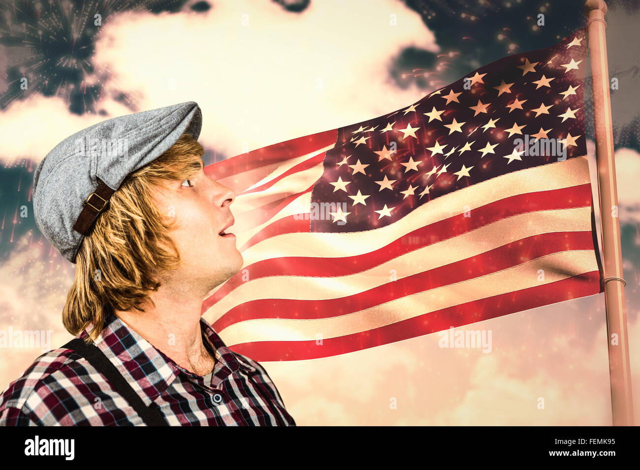 Shocking man looking at a flag Stock Photo - Alamy