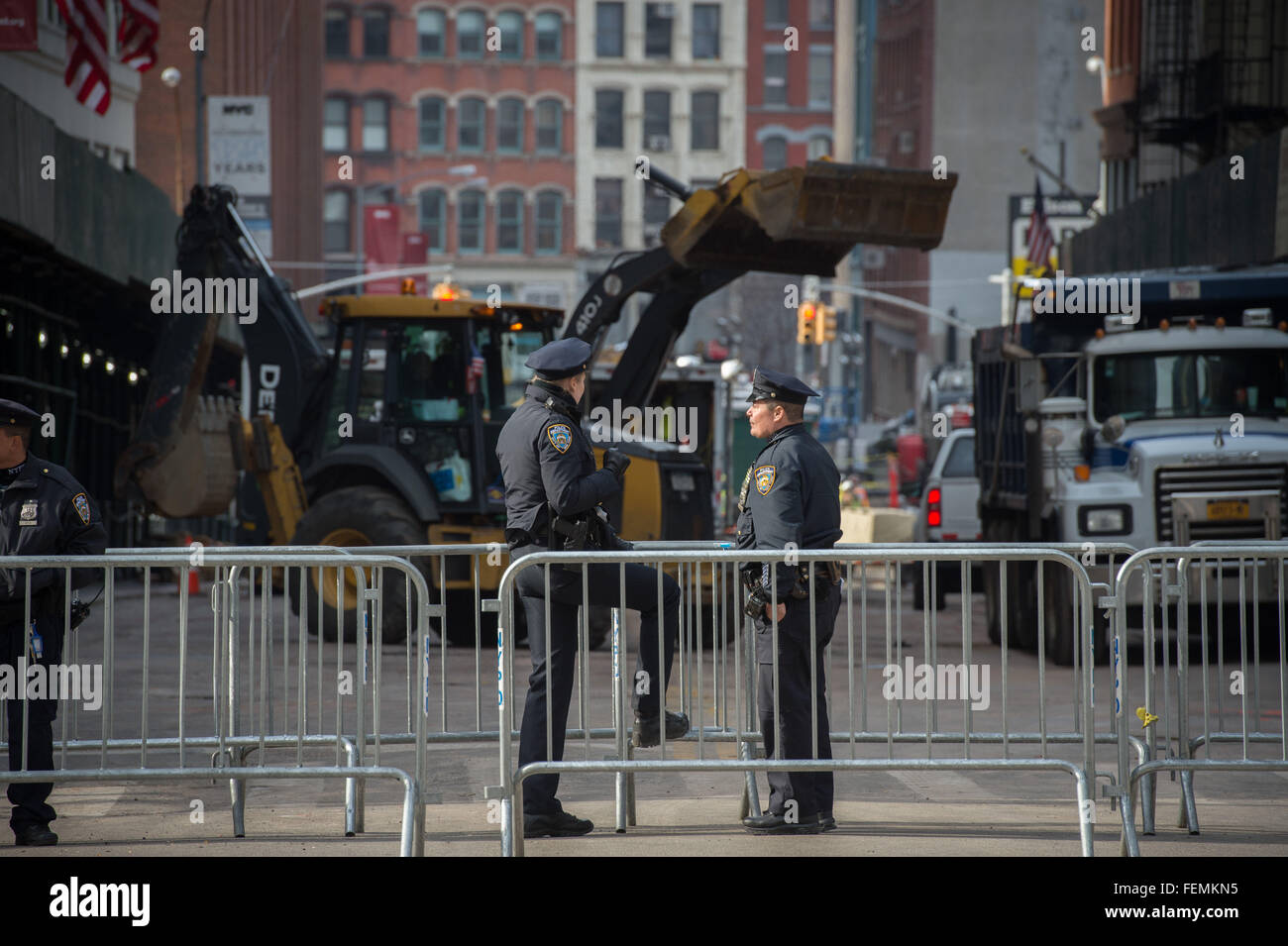 New York, NY, USA. 7th Feb, 2016. Construction workers make repairs on ...