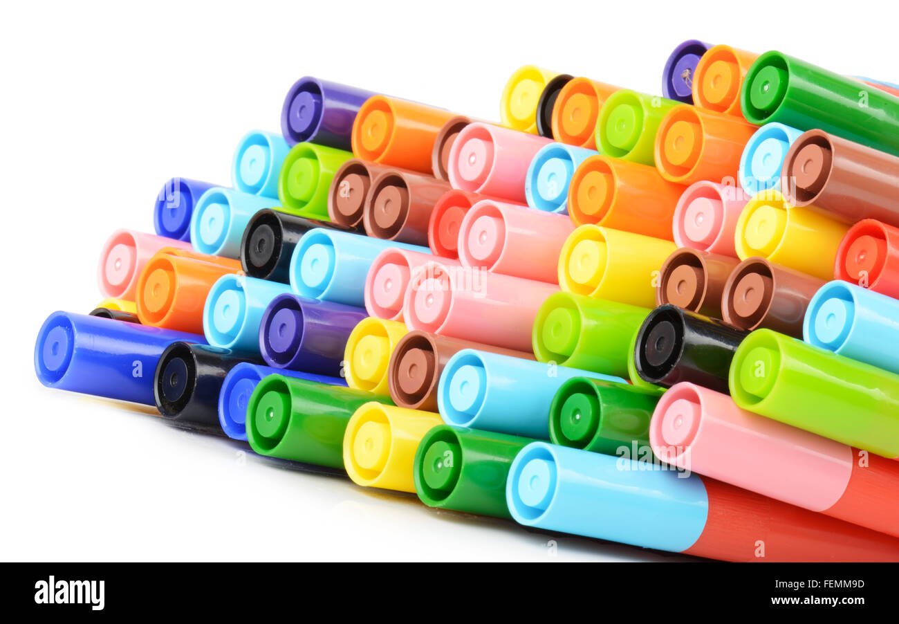 Concept for pick a color, pen tops isolated on a white background Stock ...
