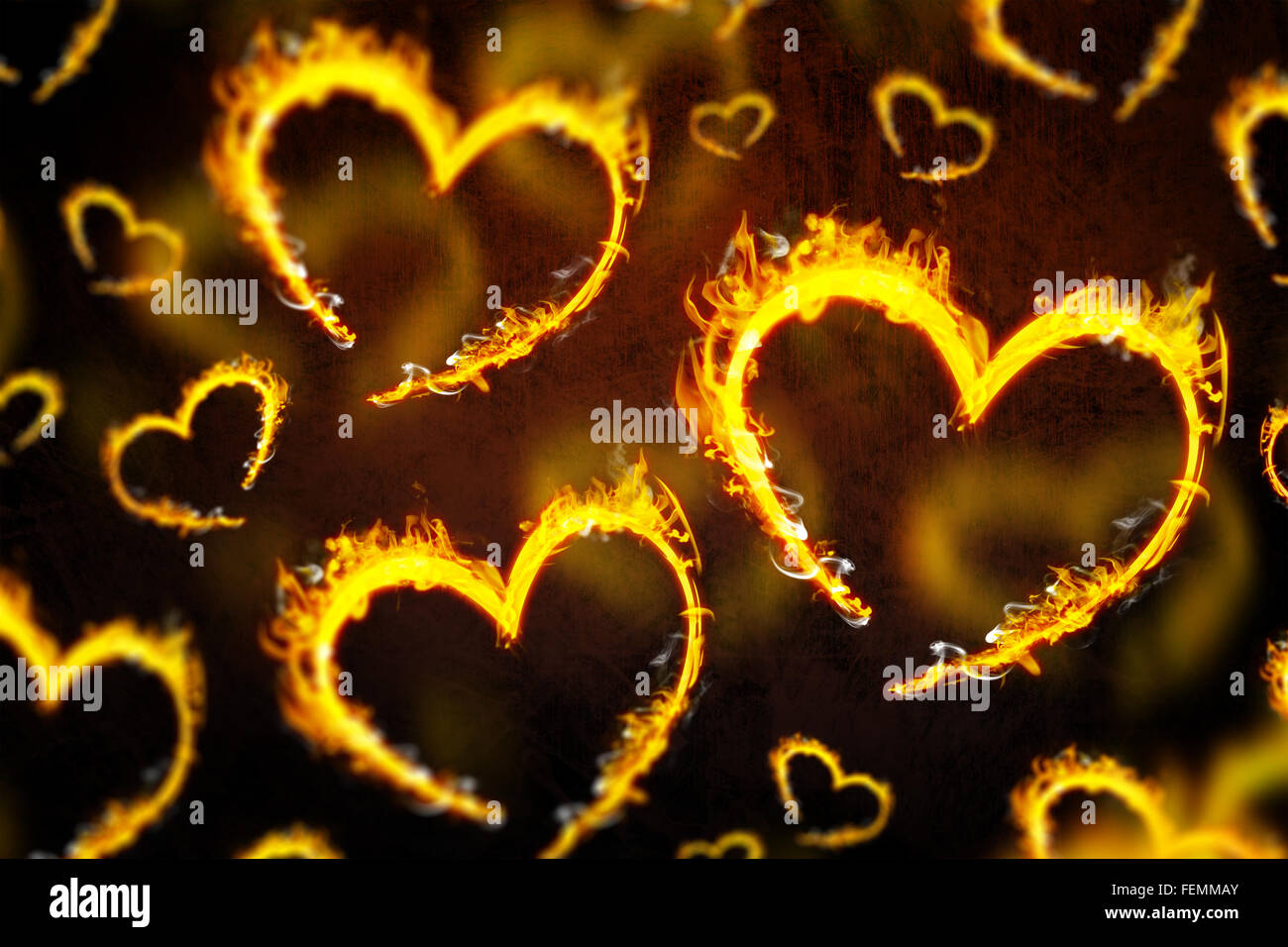 Composite image of heart shapes on fire Stock Photo - Alamy