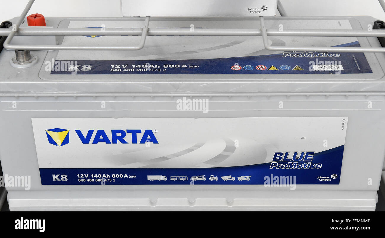 Hanover, Germany. 08th Feb, 2016. A new car battery model seen at the ...