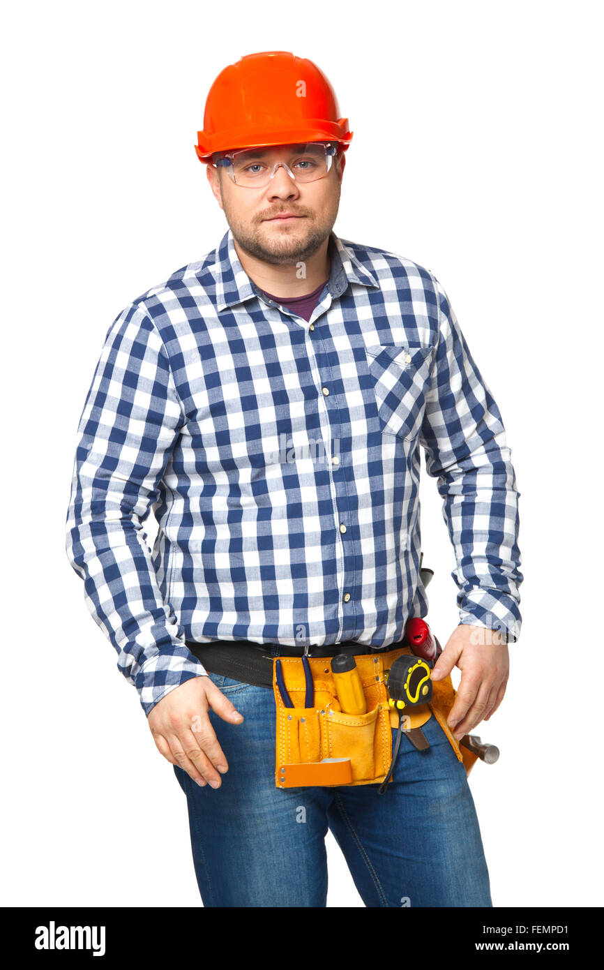 Portrait of construction builder isolated on white background Stock ...