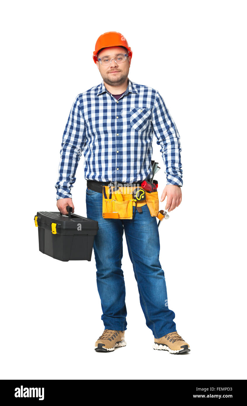 Portrait of construction builder isolated on white background Stock ...