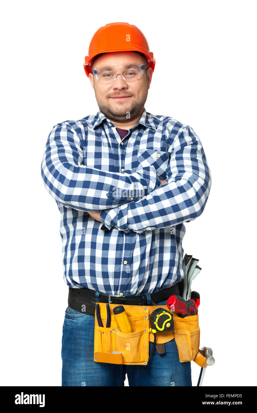 Portrait of construction builder isolated on white background Stock ...