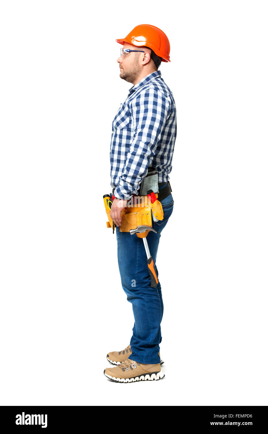 Portrait of construction builder isolated on white background Stock ...