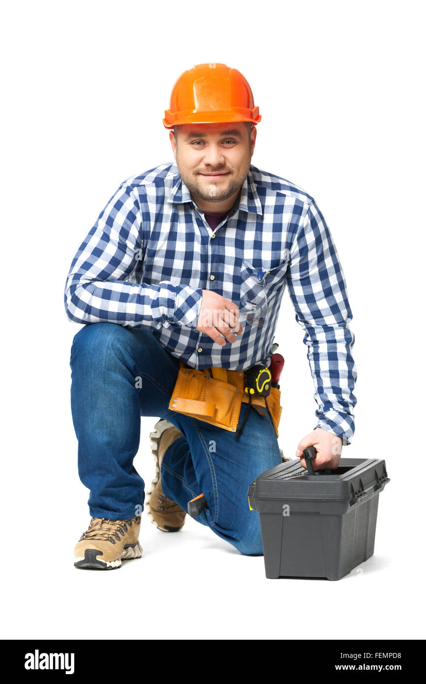 Portrait of construction builder isolated on white background Stock ...