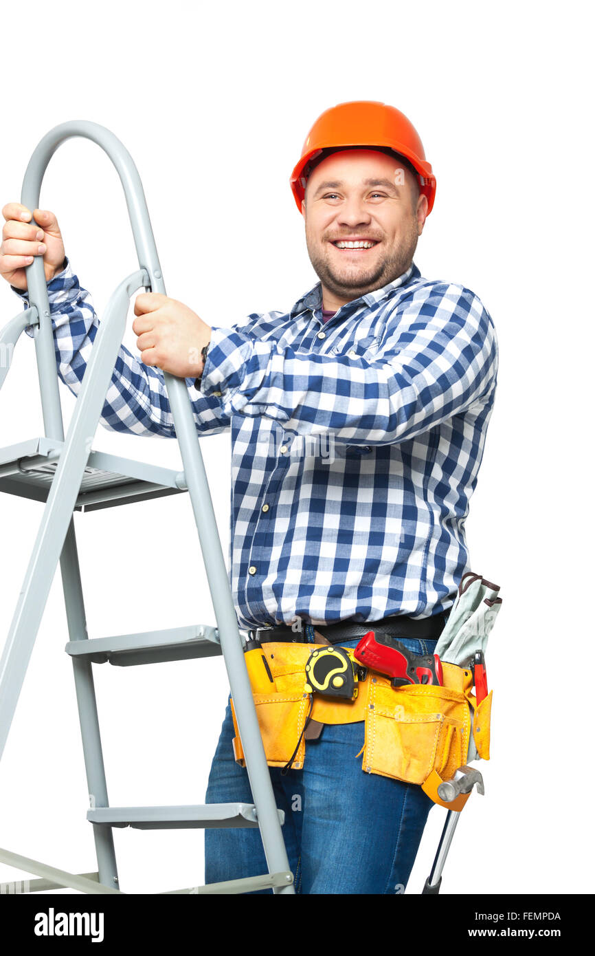 Portrait of construction builder isolated on white background Stock ...