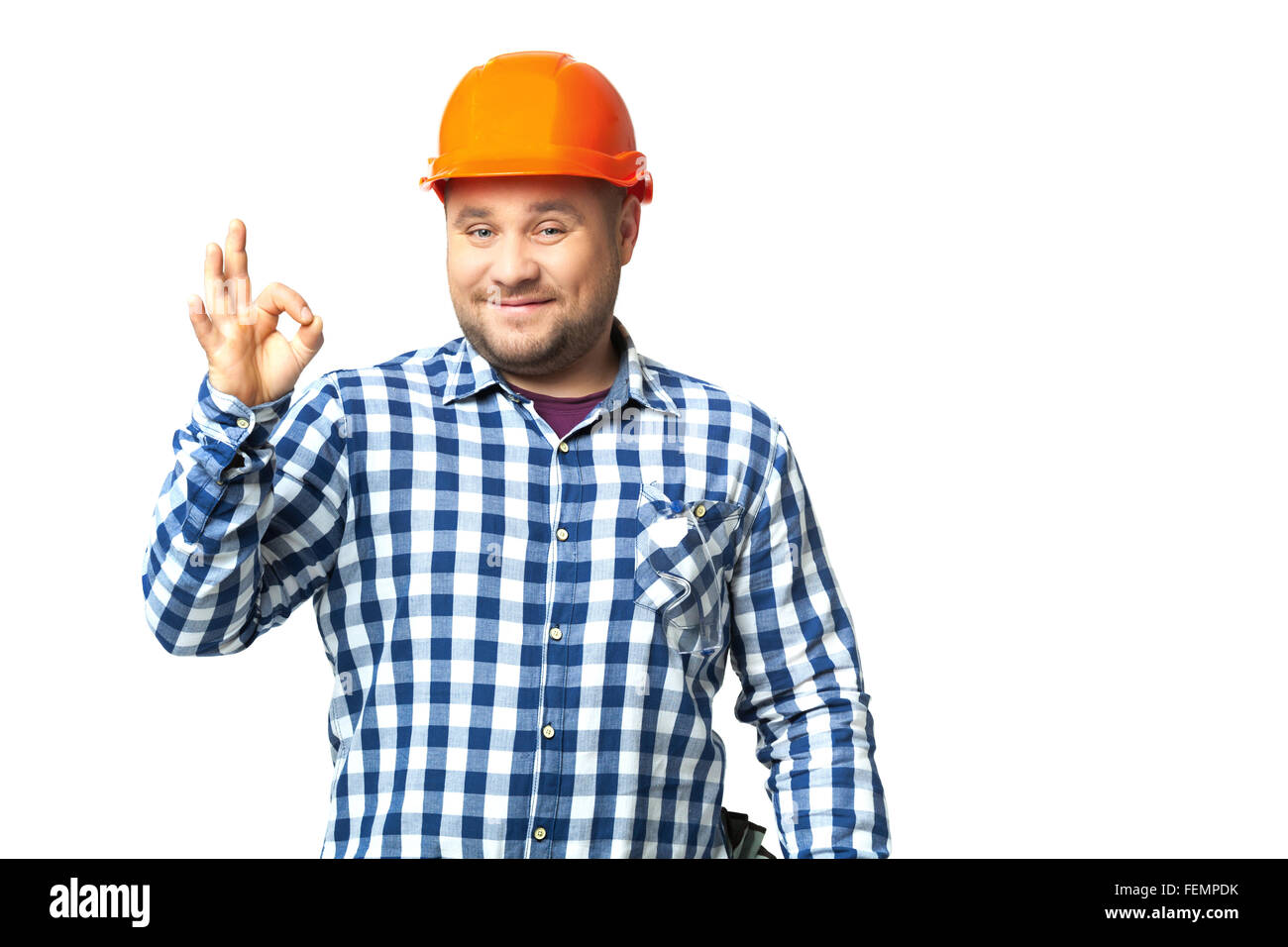 Portrait of construction builder isolated on white background Stock ...