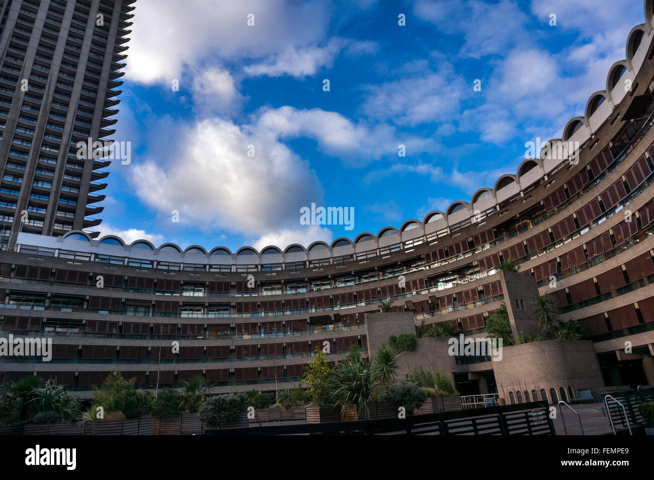 Modern 'Brutalist' buildings in the Barbican Estate in the City of ...