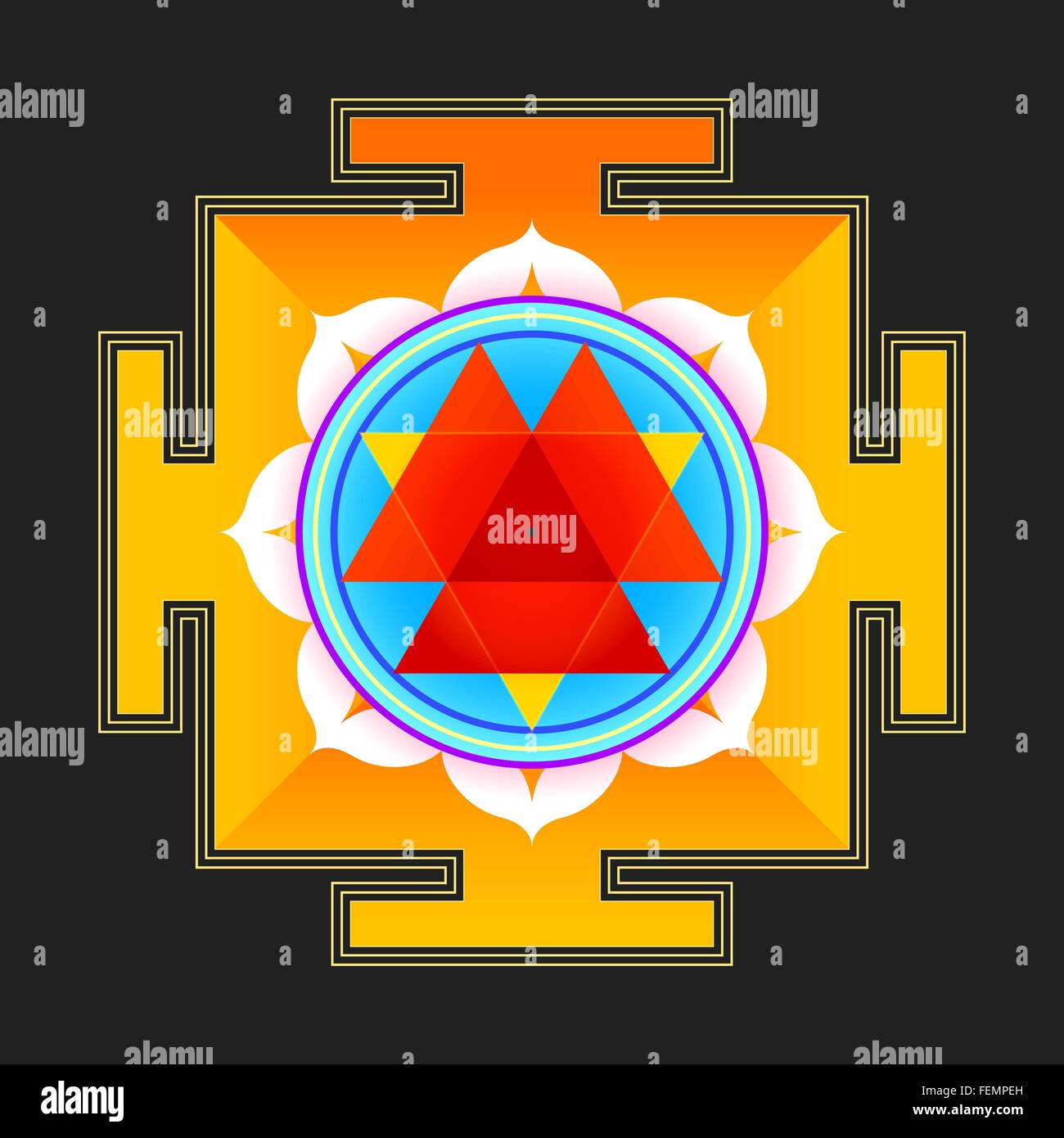 vector colored hinduism Durga yantra Dum Durgaye illustration triangles ...
