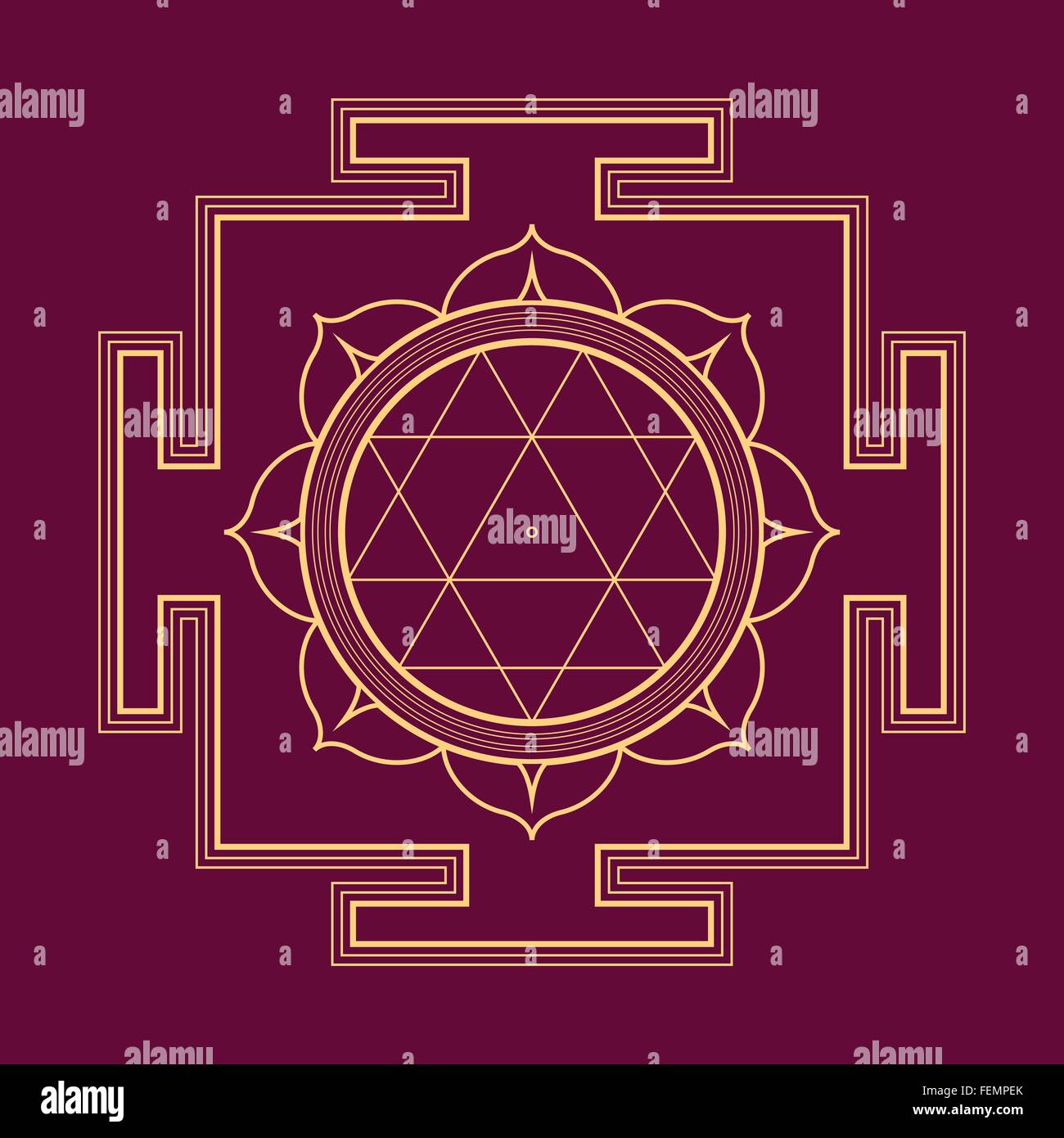 vector gold outline hinduism Durga yantra Dum Durgaye illustration ...