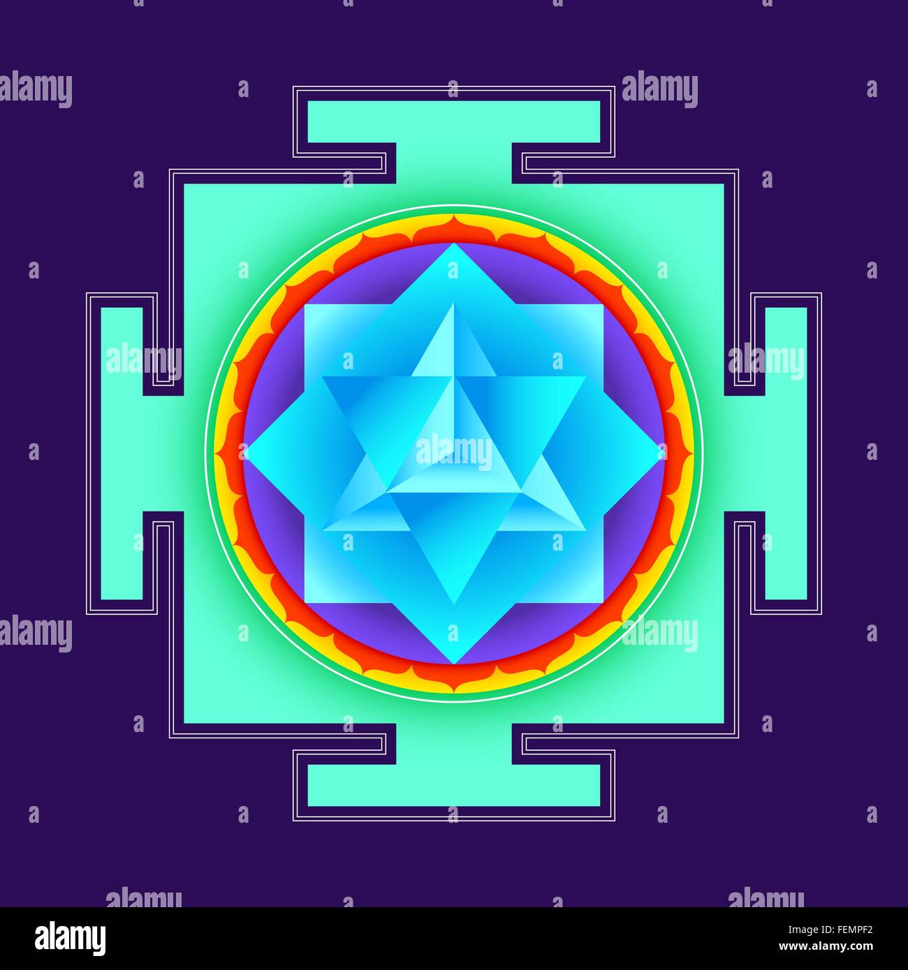 vector colored hinduism merkaba yantra illustration triangles diagram ...